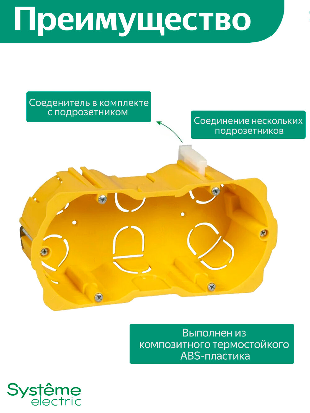 Подрозетник двойной Schneider Electric KM-251 для гипсокартона с металлическими лапками