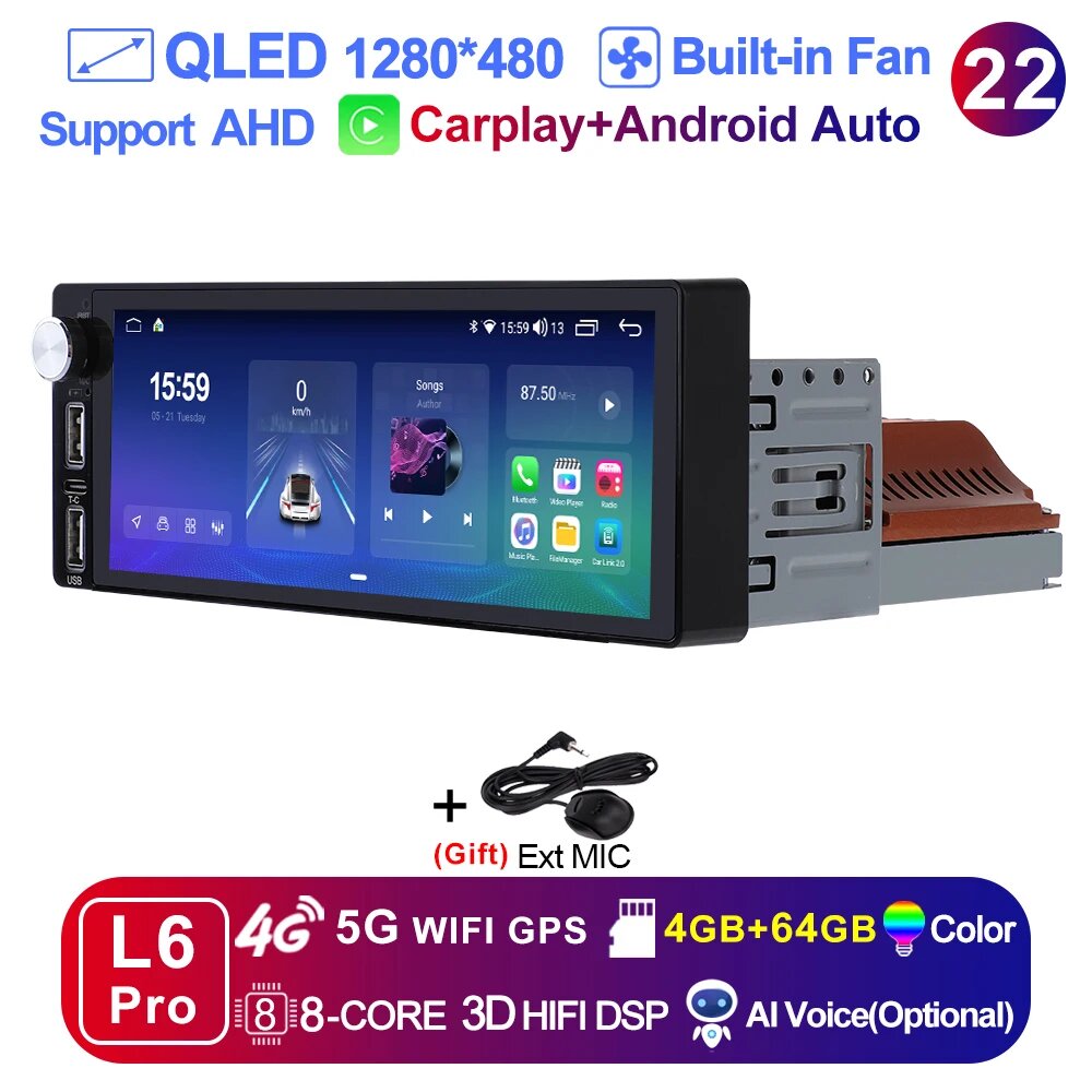 LEHX L6Pro 1 Din 6,9-дюймовый автомобильный Android-радио Мультимедиа Беспроводной L6Pro(4-64GB)-0