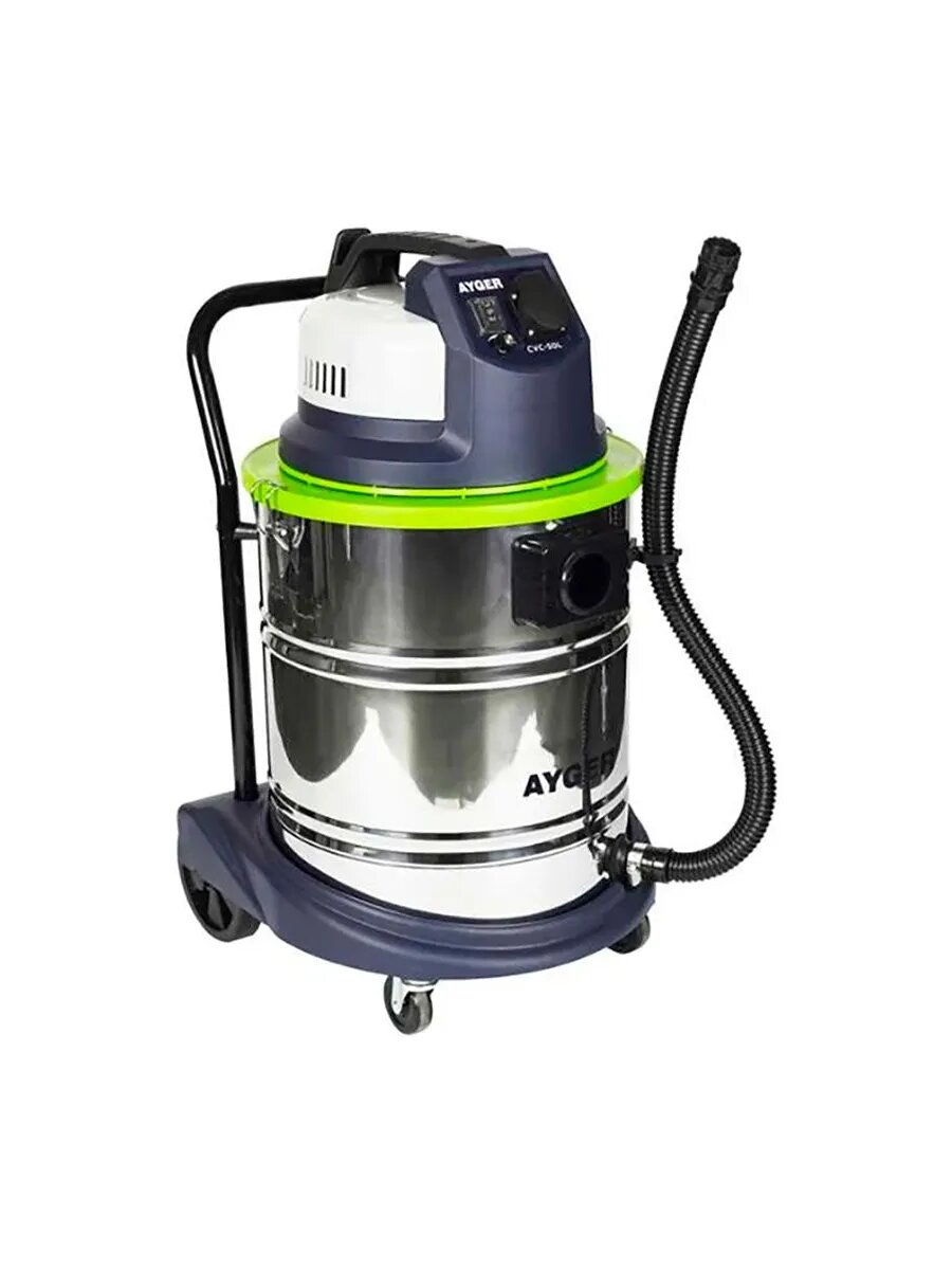 Пылесос строительный Ayger CVC-50L, сухая/влажная, бак 50 л, встроенная розетка, 1600 Вт, серебристый