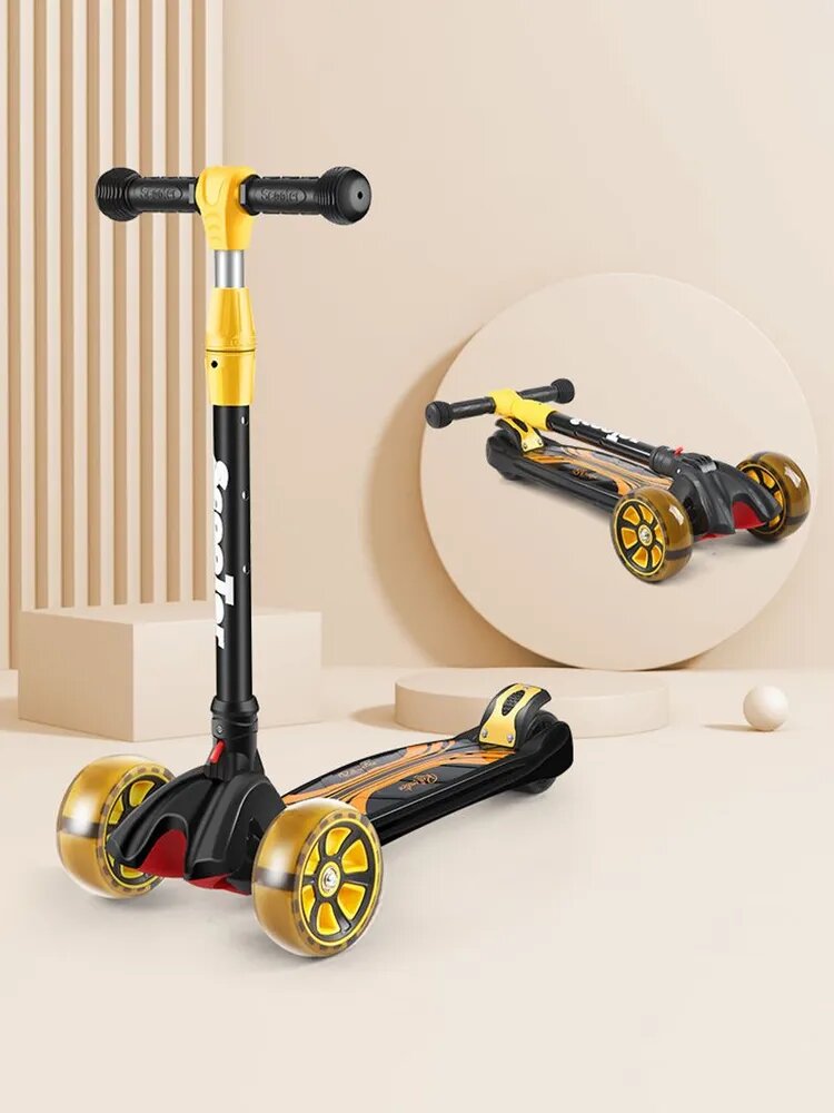 Самокат детский PP-TY01236-250521M-25 желтого цвета со светящимися колесами