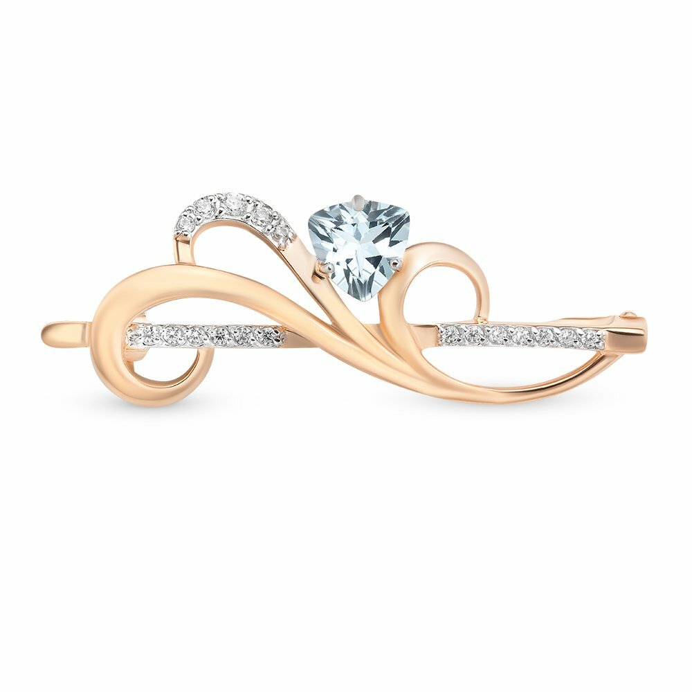 Брошь, красное золото, 585 проба, родирование, топаз, фианит