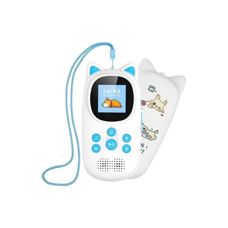 MP3-плеер для детей с экраном в форме кошки, синий, с динамиком, micro SD