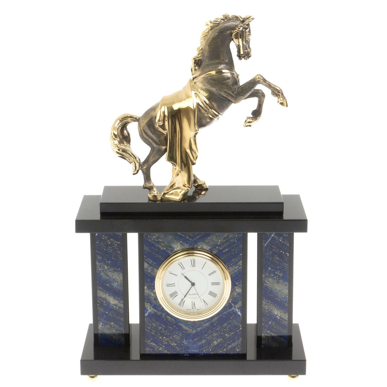 Каминные часы "Конь с попоной" из камня лазурит