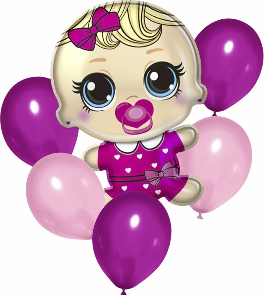 Воздушные латексные шары-букет "Mini Princess", надувной фольгированный шар-фигура, набор шариков из фольги и латекса 6 штук для праздника