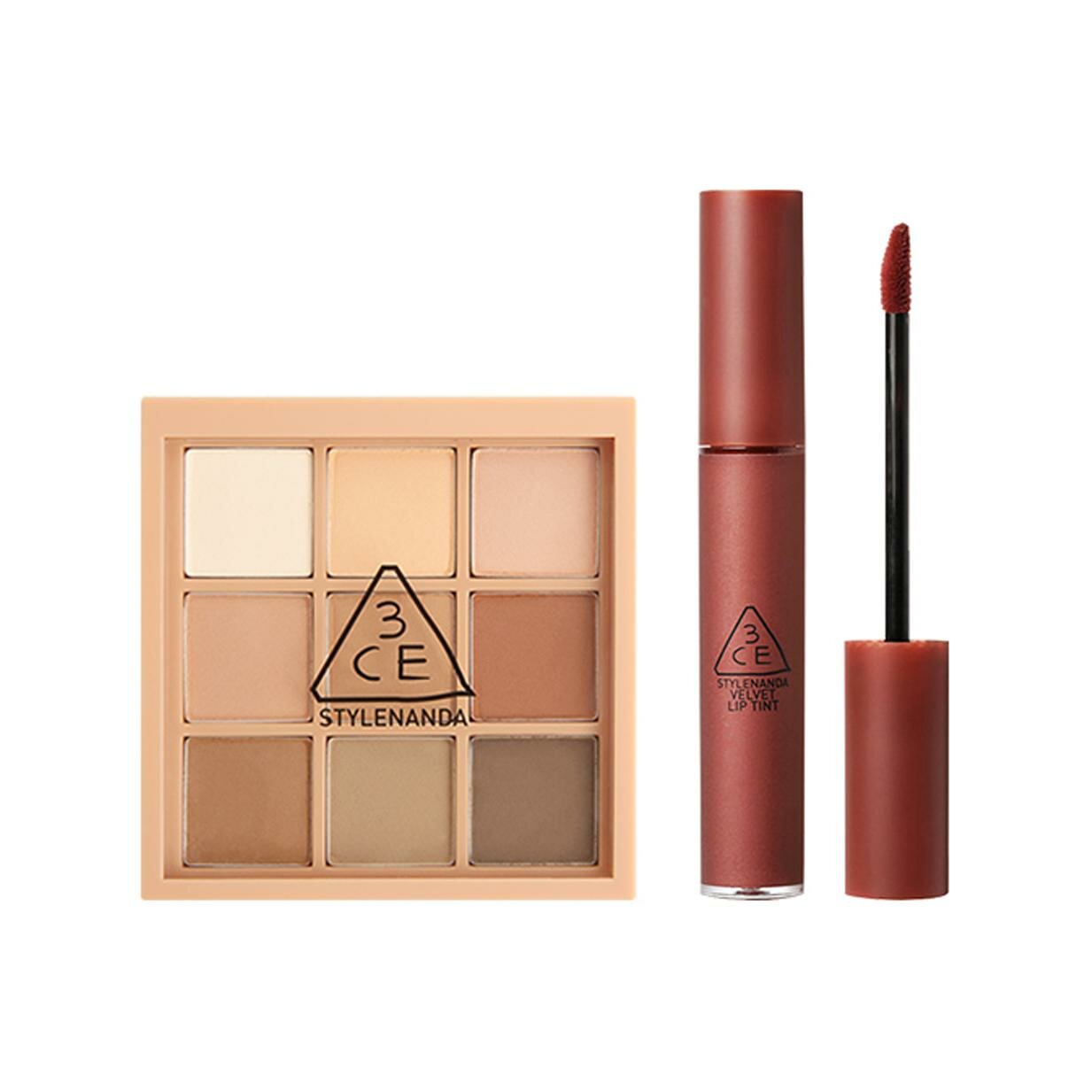 Набор женский 3CE из 9 теней и жидкой помады бархатистая матовая легкая в растушевке 2 предмета