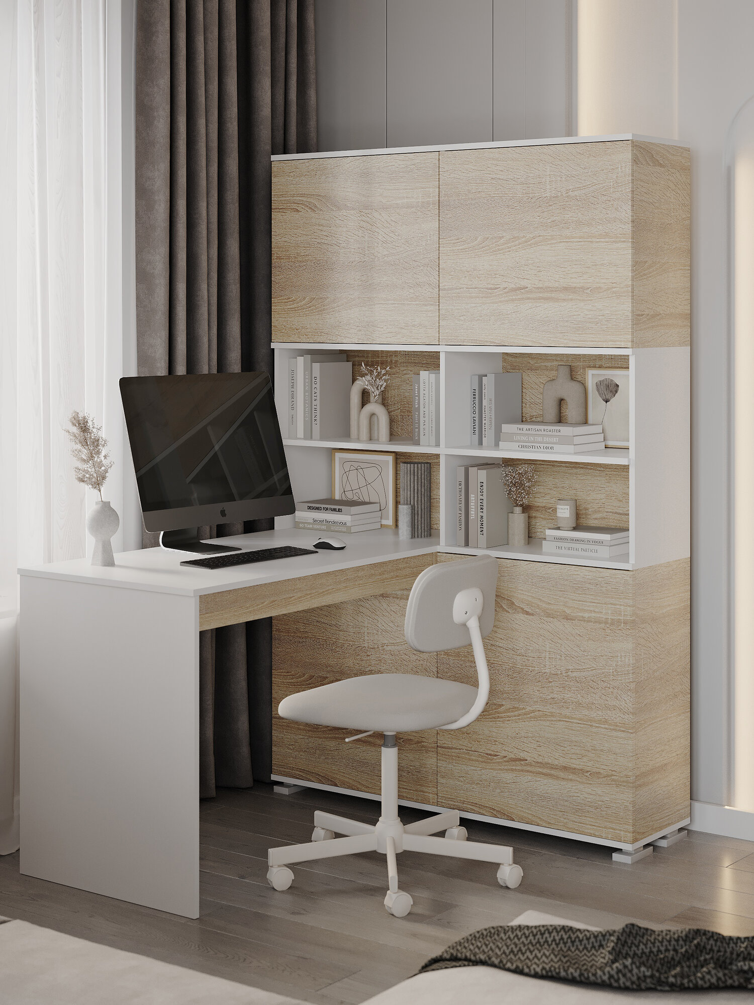 Компьютерный, Письменный стол Винсент, универсальный, угловой, белый/сонома, 122x133x190 см