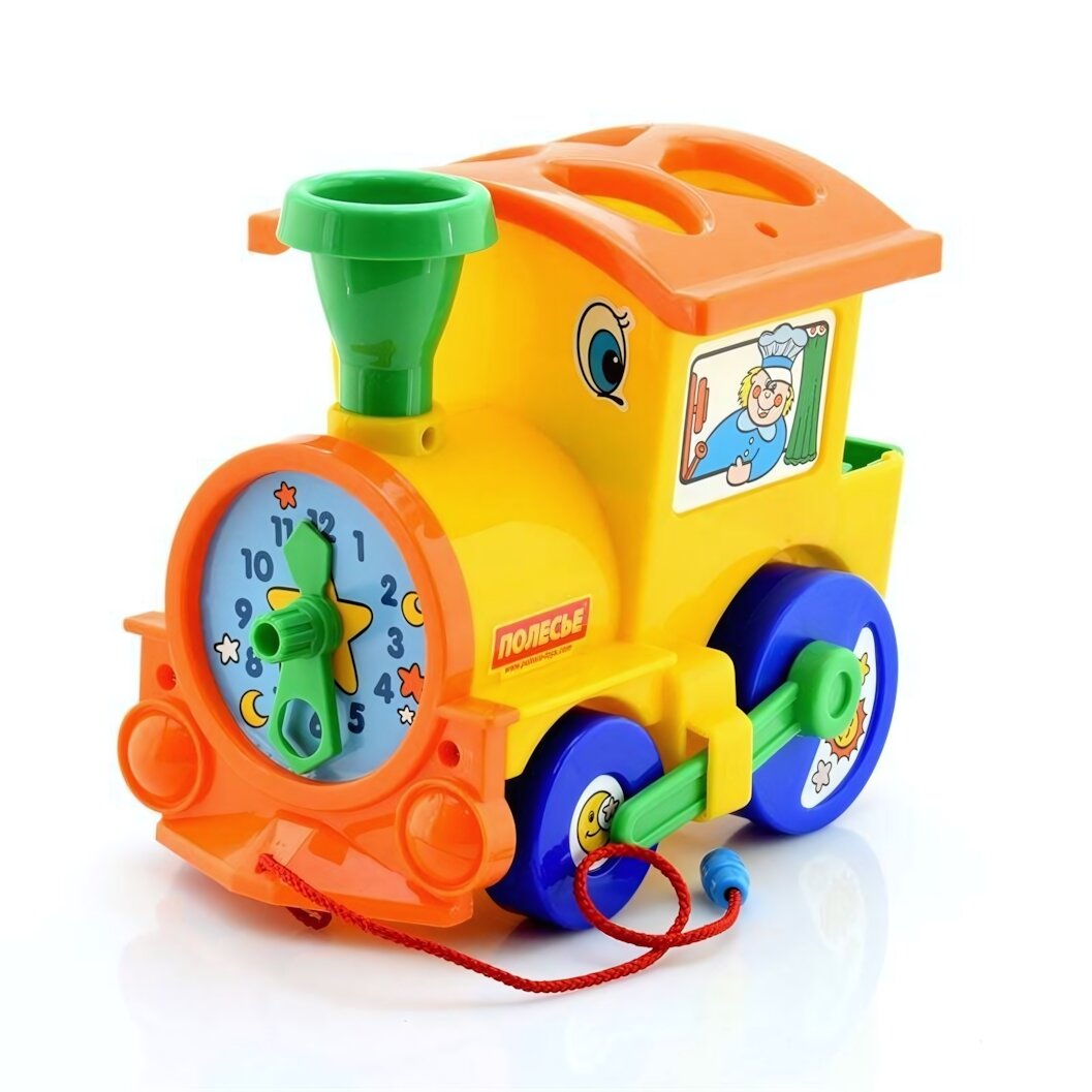 Каталка-сортер "Паровоз" пластиковый, яркие цвета, на шнурке, обучающая, мотивирующий дизайн, 1 штука