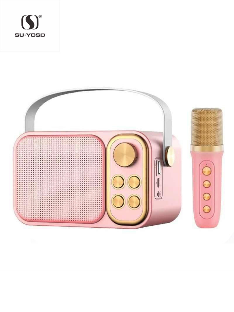 Караоке система для дома с беспроводным караоке микрофоном YOSD YS-103 Розовая