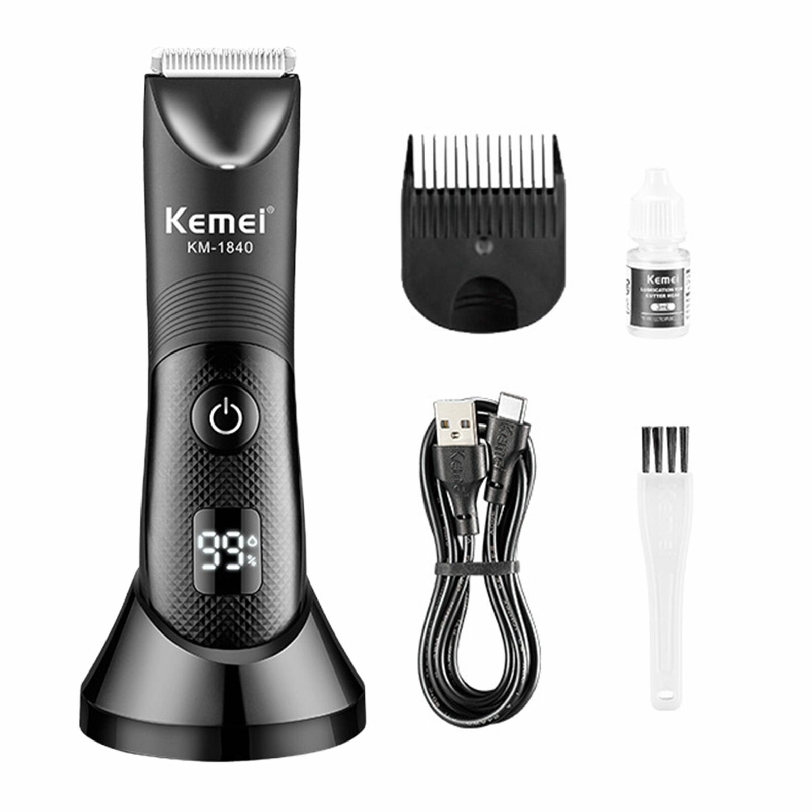 Машинка для стрижки Kemei KM-1840, водонепроницаемая, с зарядной базой