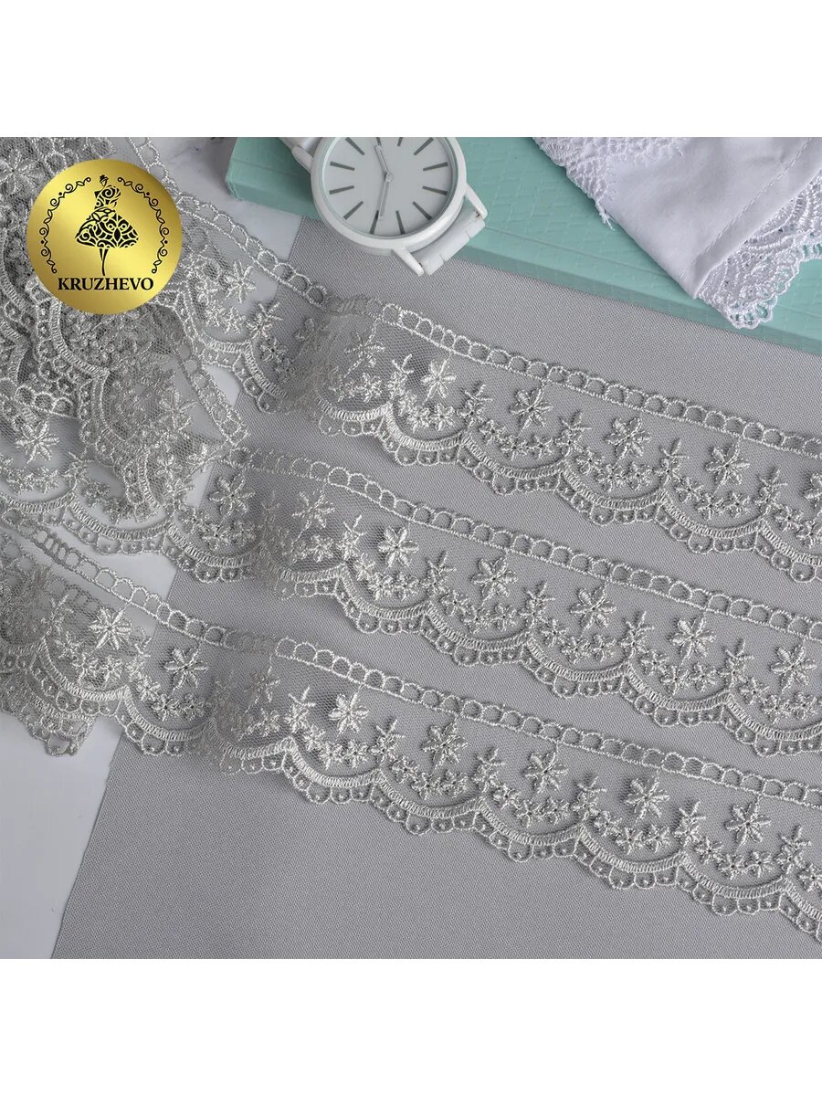 Кружево на сетке шир.35мм цв.04 серый уп.9м