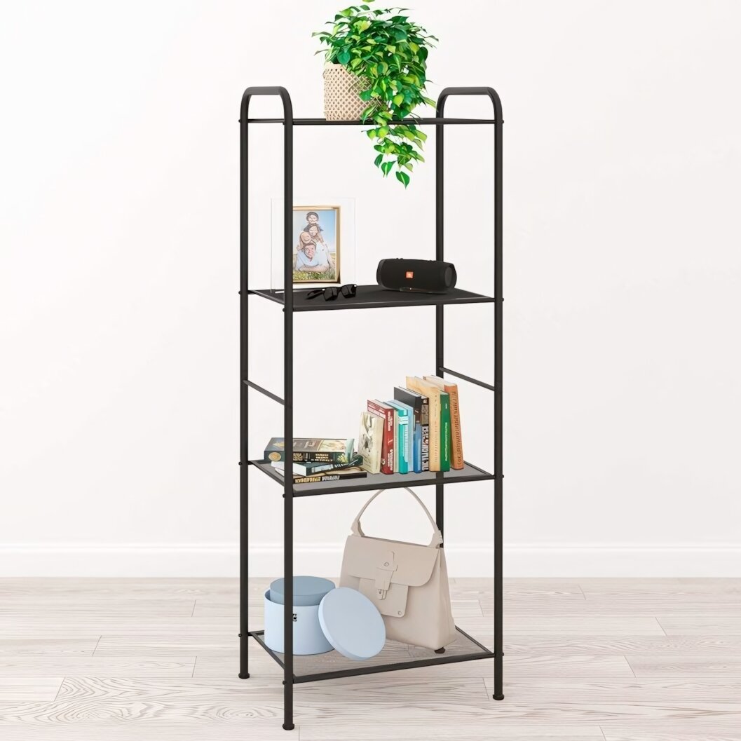 Стеллаж металлический "Валенсия 14" 4 полки, черный, универсальная этажерка для хранения вещей и книг