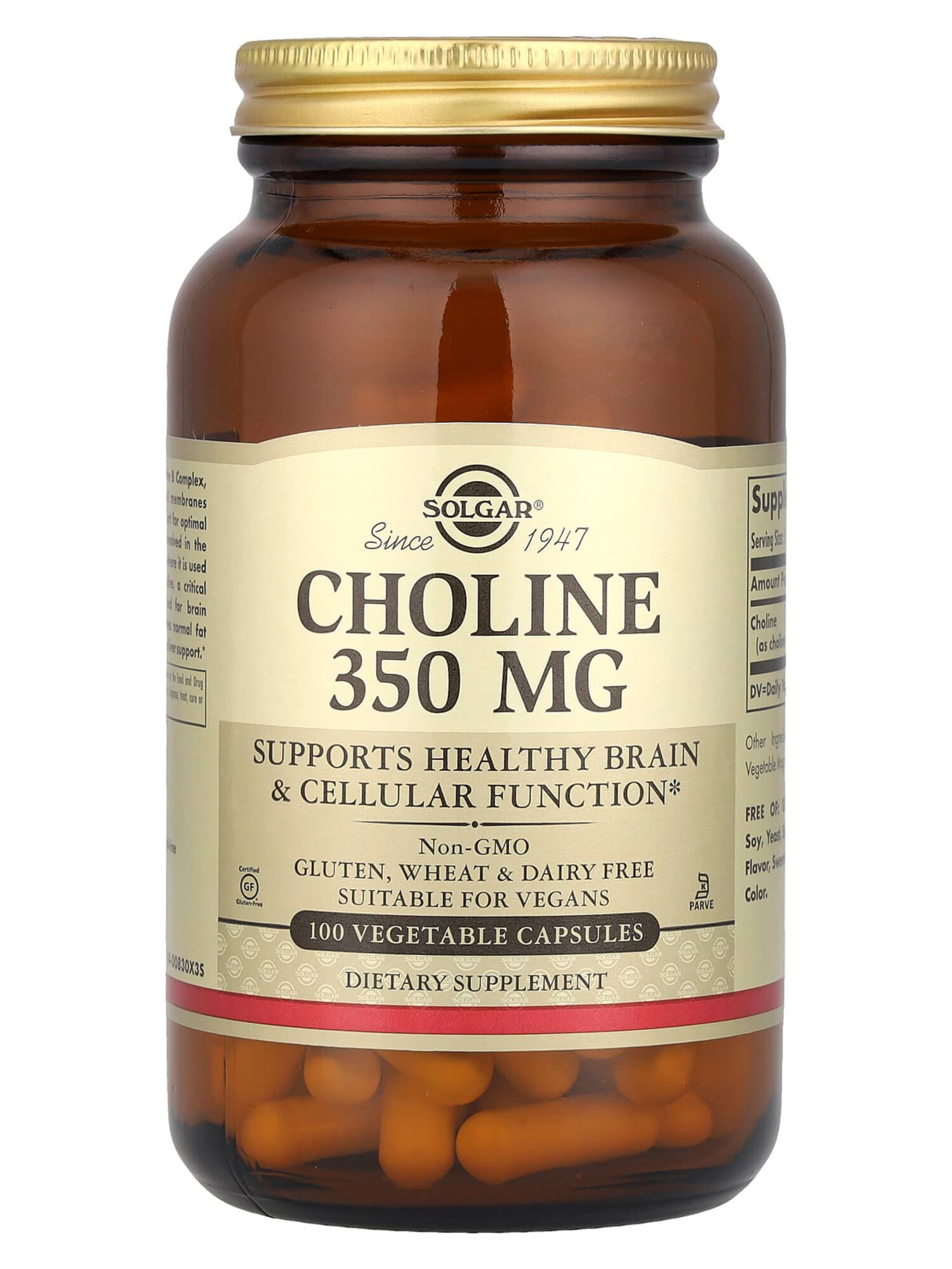 Solgar Choline, Солгар Холин 350 мг 100 вегетарианских капсул