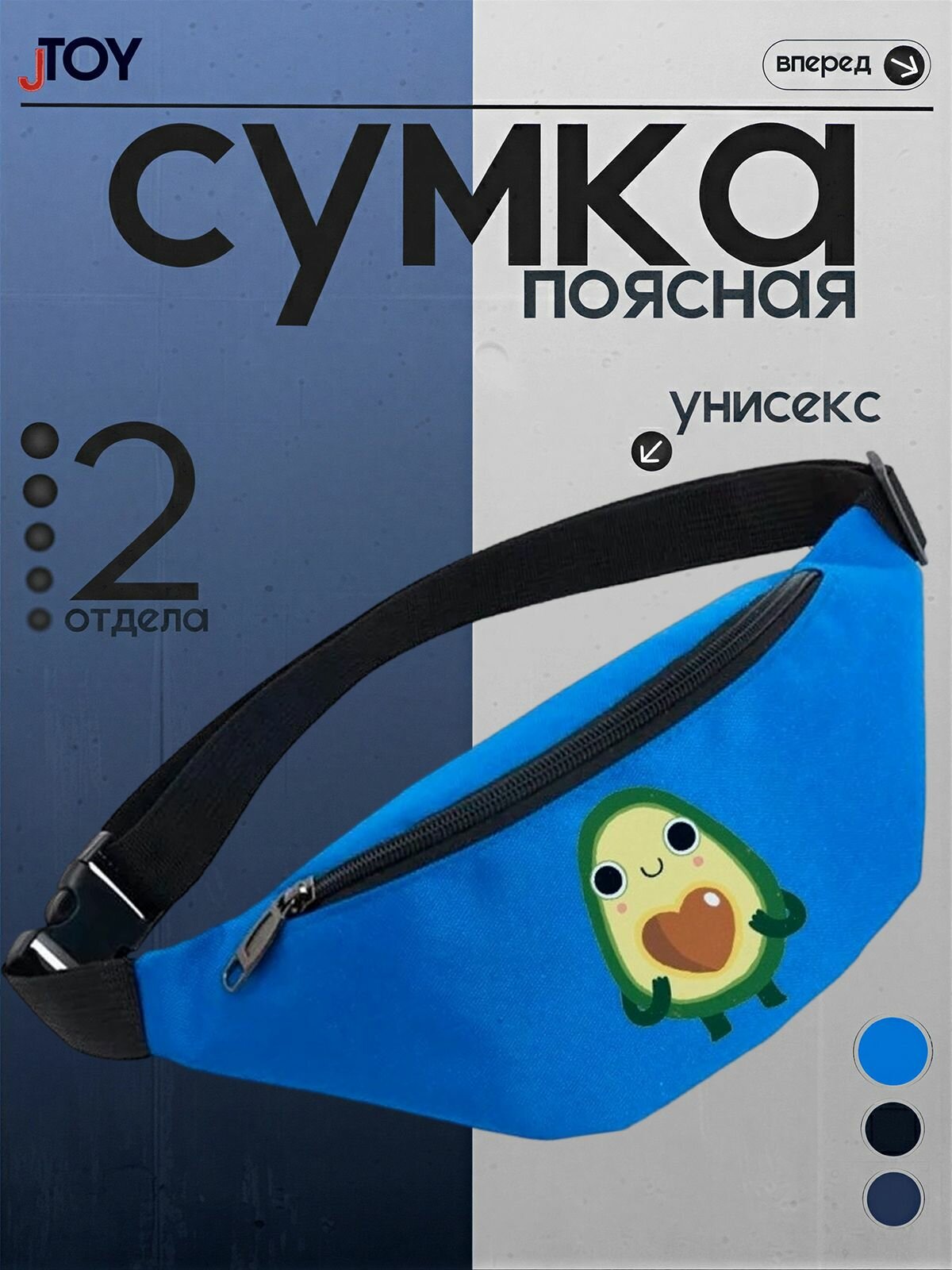 Поясная сумка Авокадик голубая №3