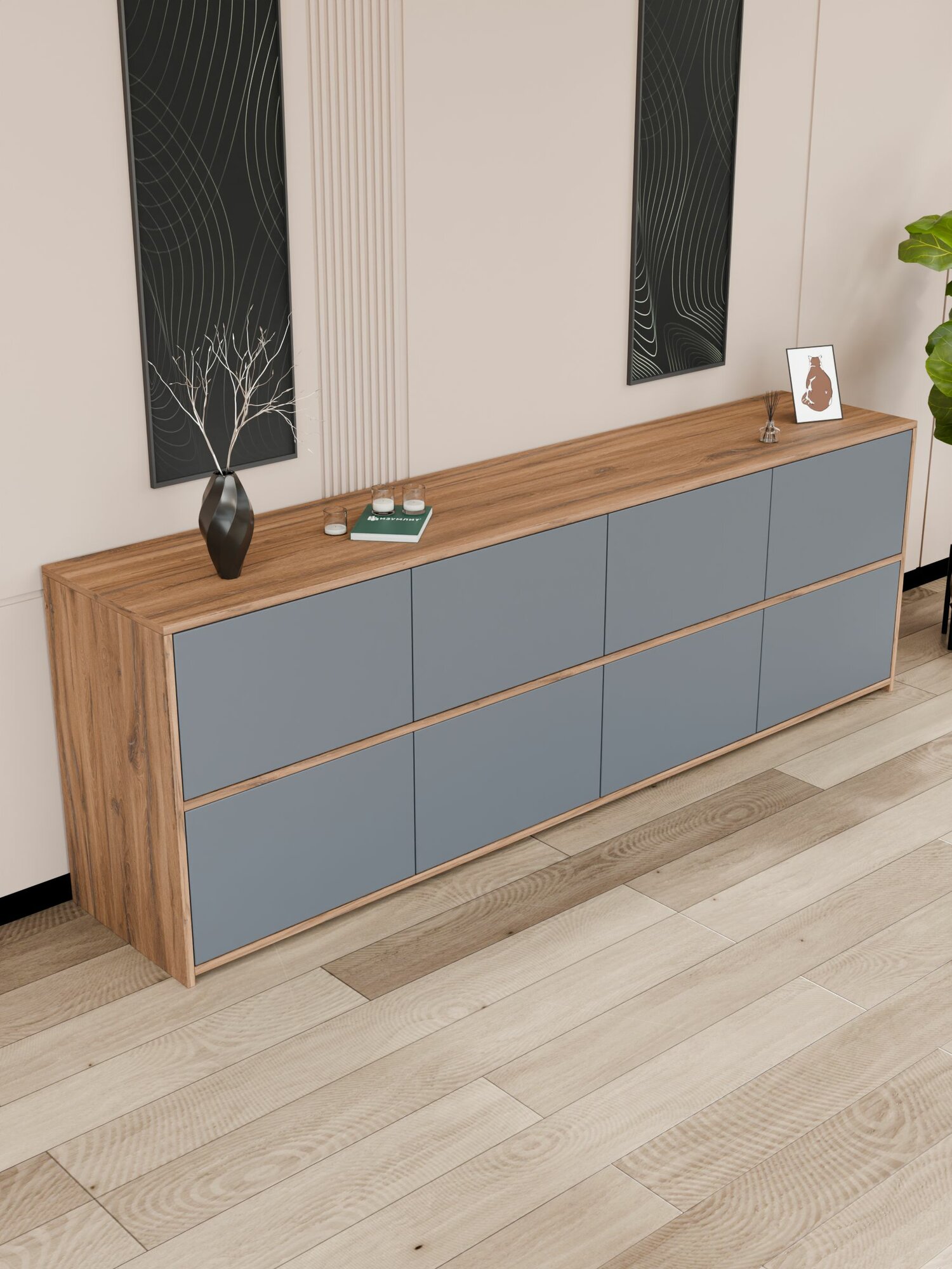 Изумлит Комод для белья и одежды Каллисто 200х66.8х40 см, дуб крафт табачный -графит