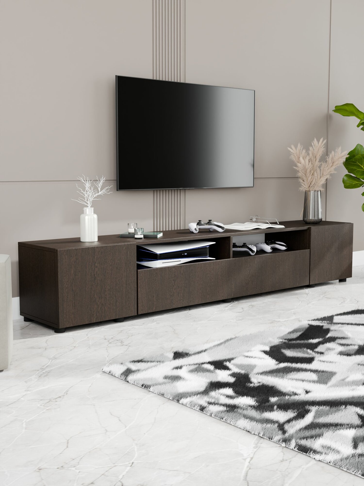 Тумба под телевизор горизонт 200х37.8х36.3 см, венге