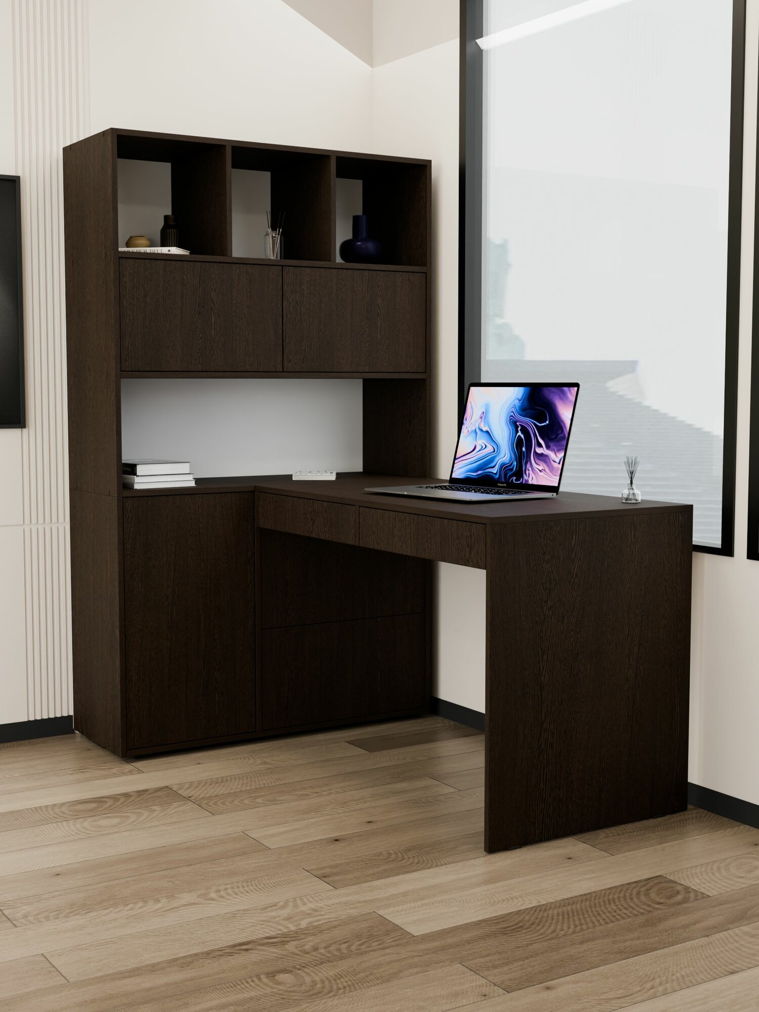 Изумлит Стол-шкаф письменный угловой для учебы и работы, шкаф слева 168х100х147.6 см, венге