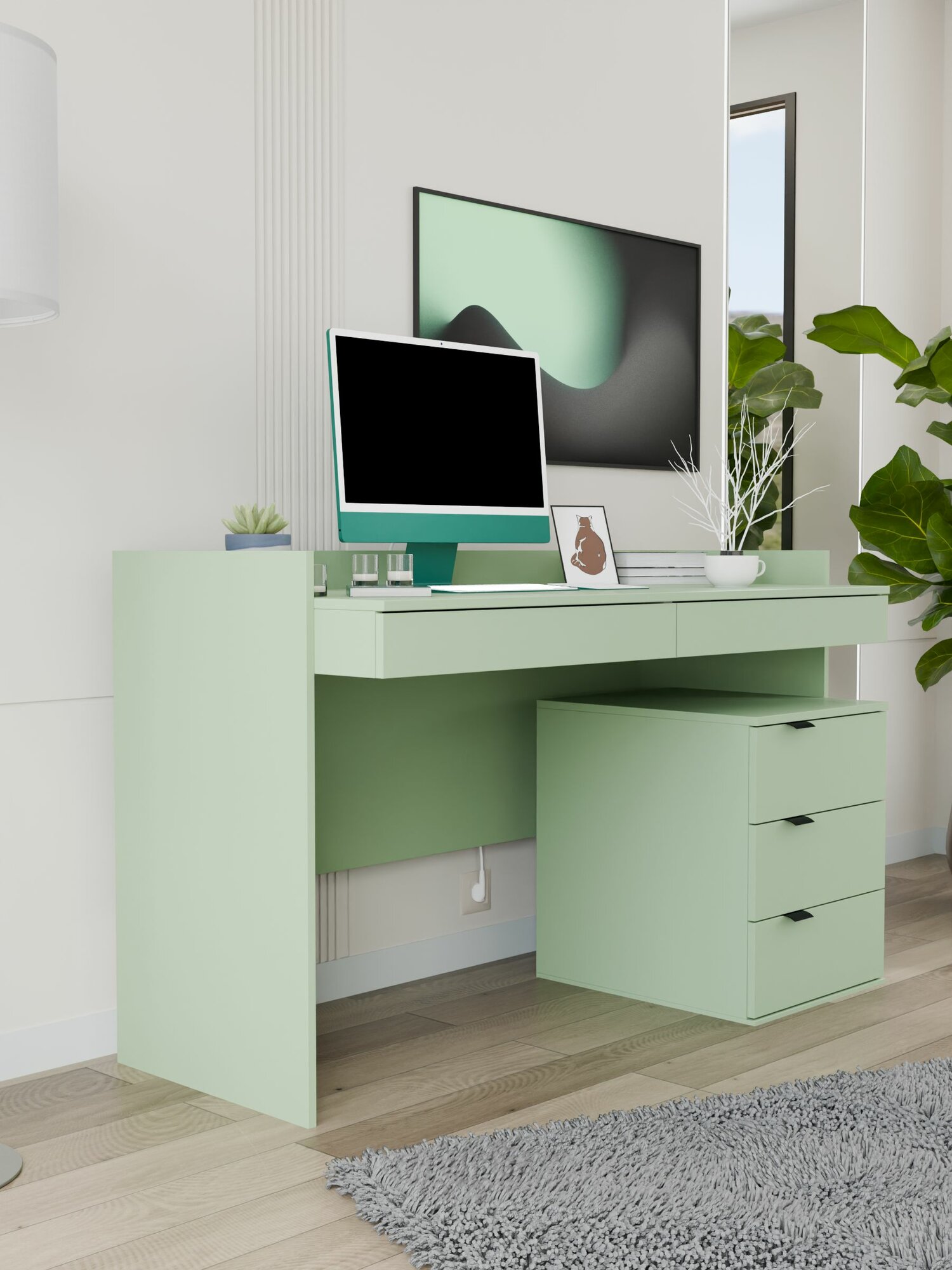 Изумлит Стол компьютерный для офиса и дома Бастион 140х87х64.5 см, мятный