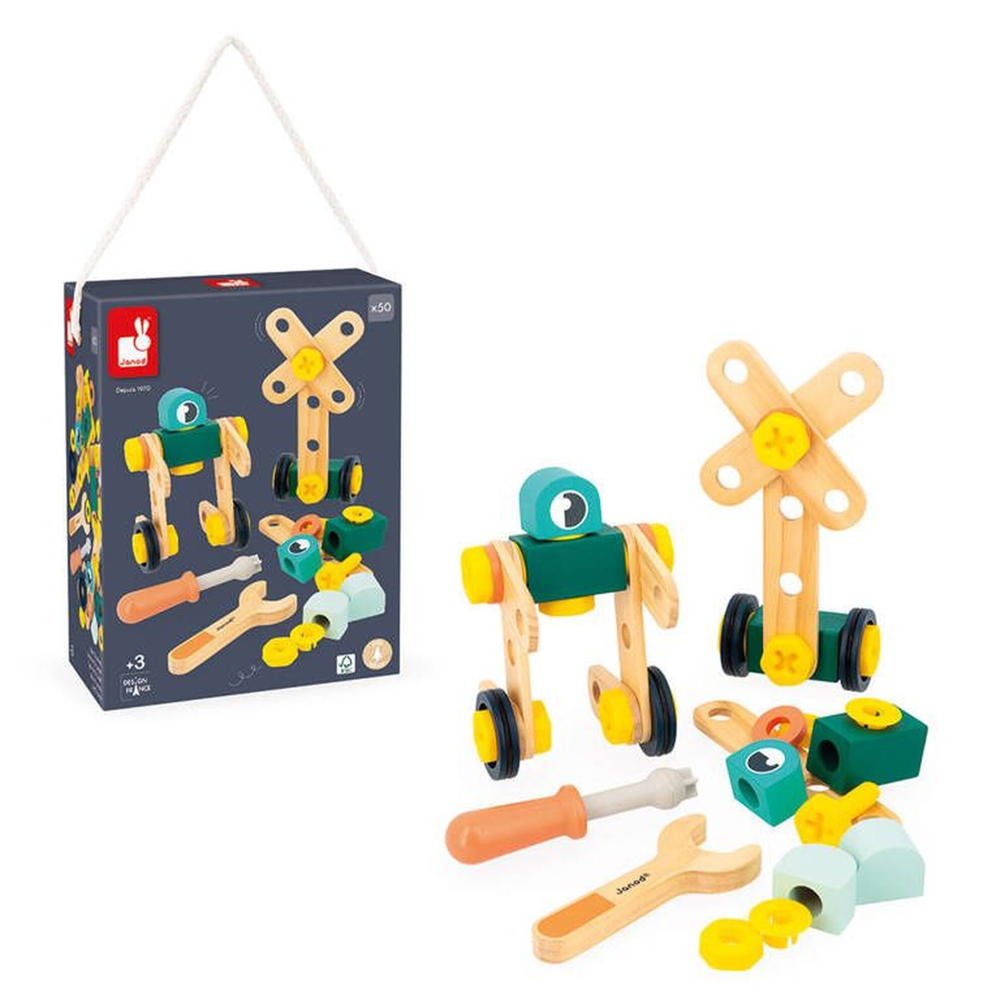 Детский игровой набор Janod Brico'Kids - Конструктор деревянный, 50 деталей - Янод J06453
