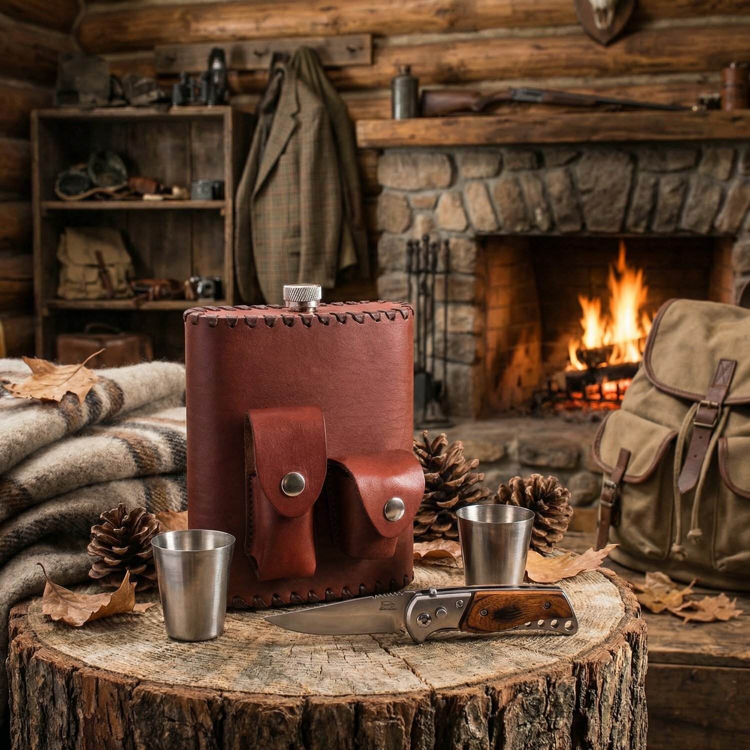 Фляга походная 0,56л в оплетке из натуральной кожи 562ФК-КОР