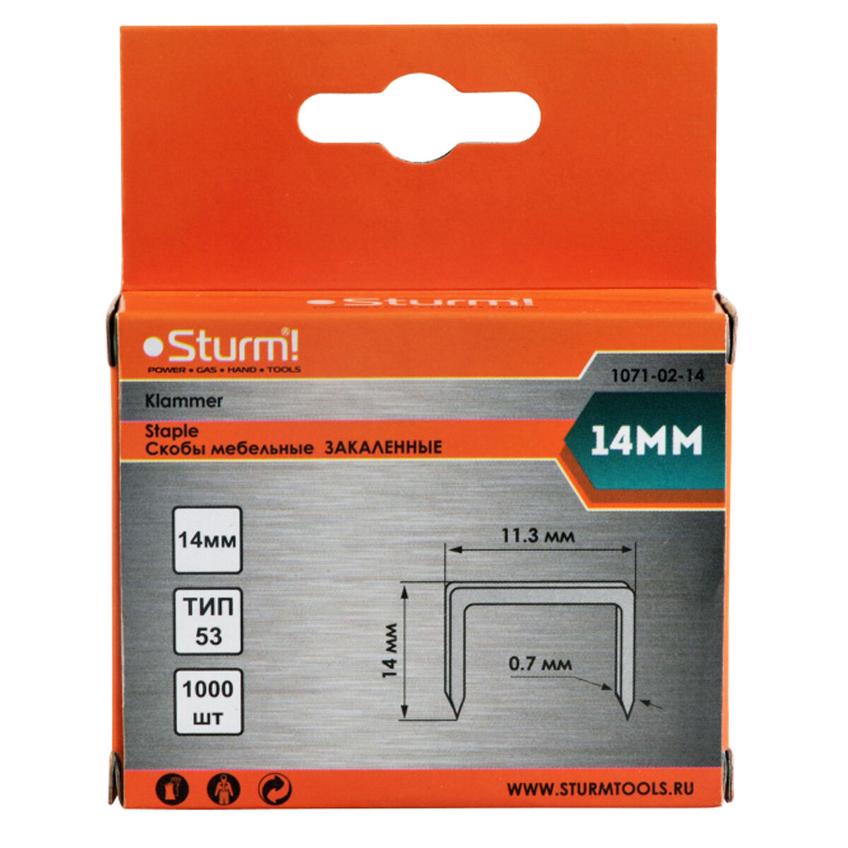 Набор скоб Sturm для мебельного степлера, тип 53, 14х11.3х0.7 мм, 1000 шт 1071-02-14 STURM