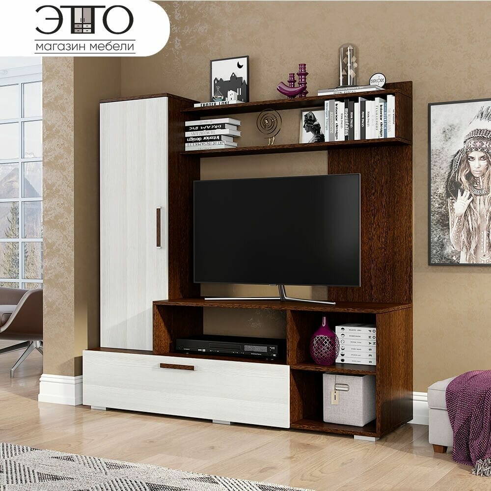 Гостиная стенка этто Мебель, ЛДСП, 150x152x144см, дуб лоредо/венге