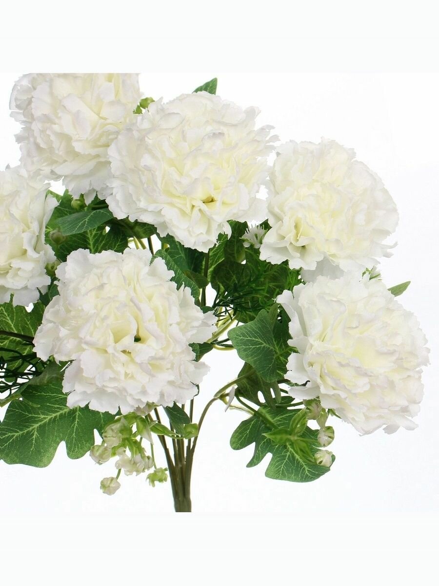Искусственные цветы "Букет гвоздик" 35см 7 цветков белые