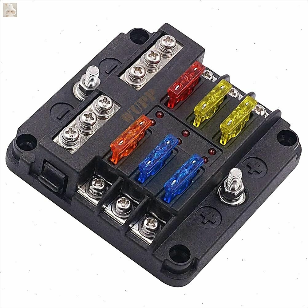 Блок Предохранителей 12V Водонепроницаемый (6 Цепей) с LED Индикатором и Шиной Минус для Авто, Катеров, Грузовиков, Кемперов 12-24V + 12 Предохранителей в Комплекте