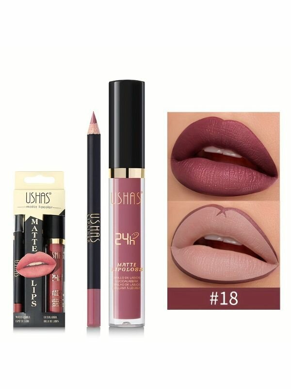 Набор блеска для губ и карандаша для губ, набор помад, матовая помада 18
