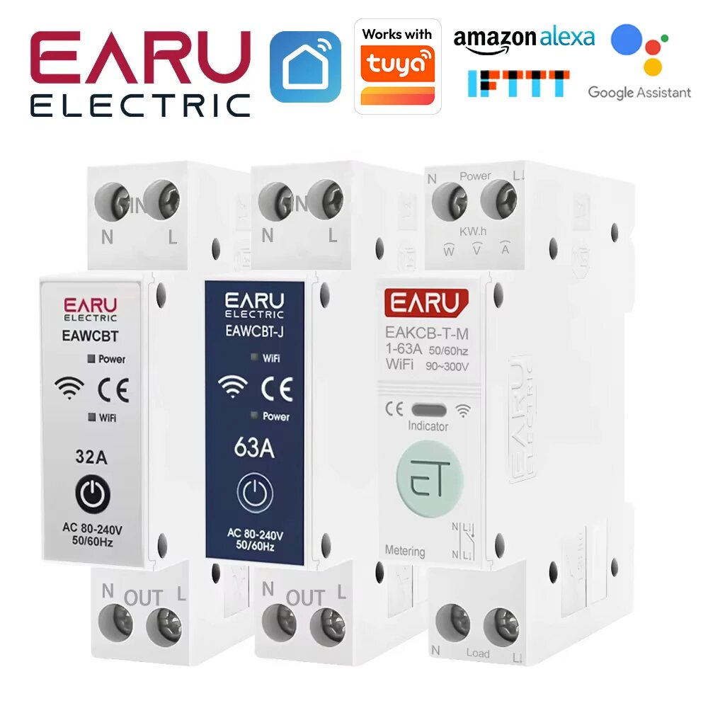 Умный автоматический выключатель EARUELECTRIC EAKCB-T-M 32А, 63А, Metering