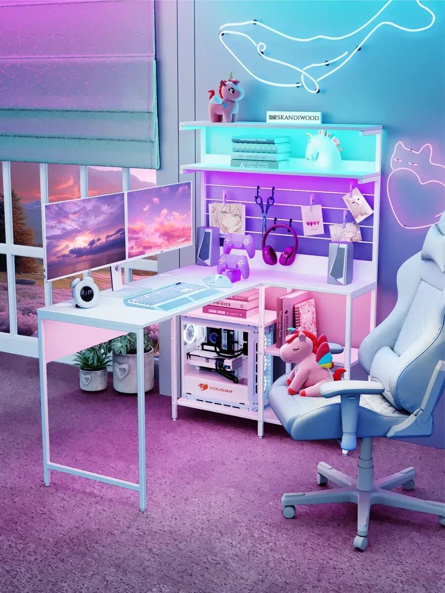 Угловой компьютерный стол с полками геймерский письменный для школьника