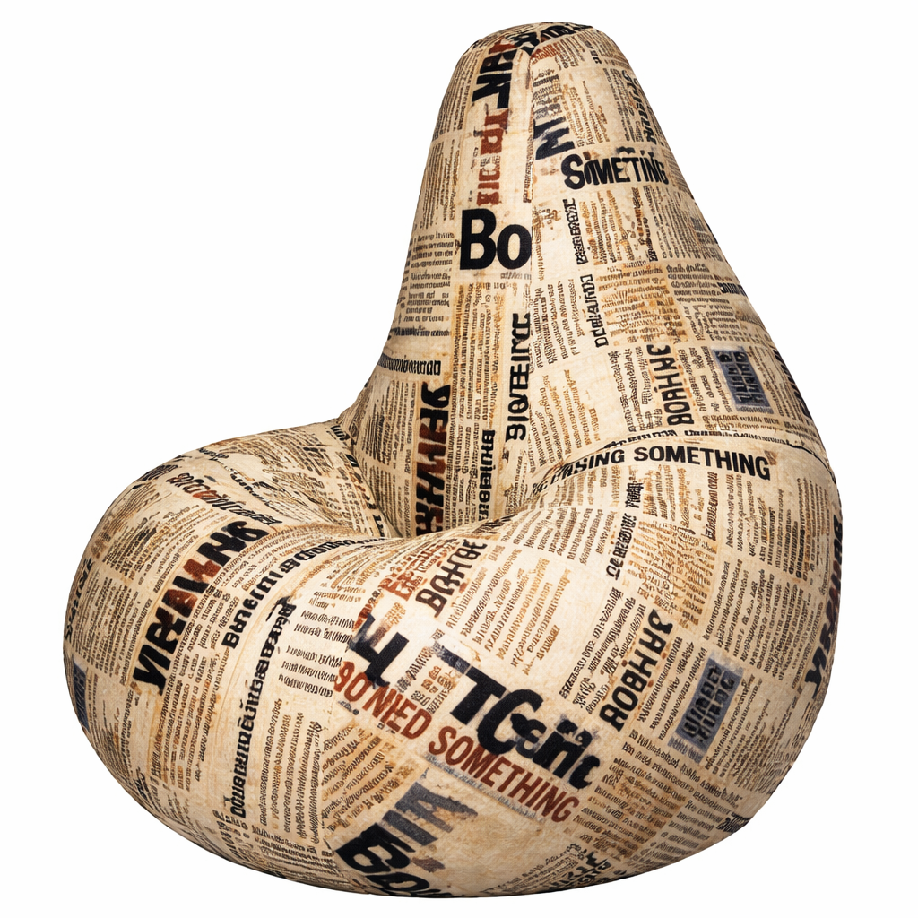 Кресло-мешок "Груша" велюр Газета, от "Мир Пуффов"размер- XXXXL, с ручкой для переноски
