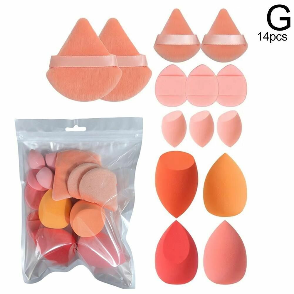 Набор из 14 предметов: спонж для макияжа и пуховка, не впитывают много косметики.