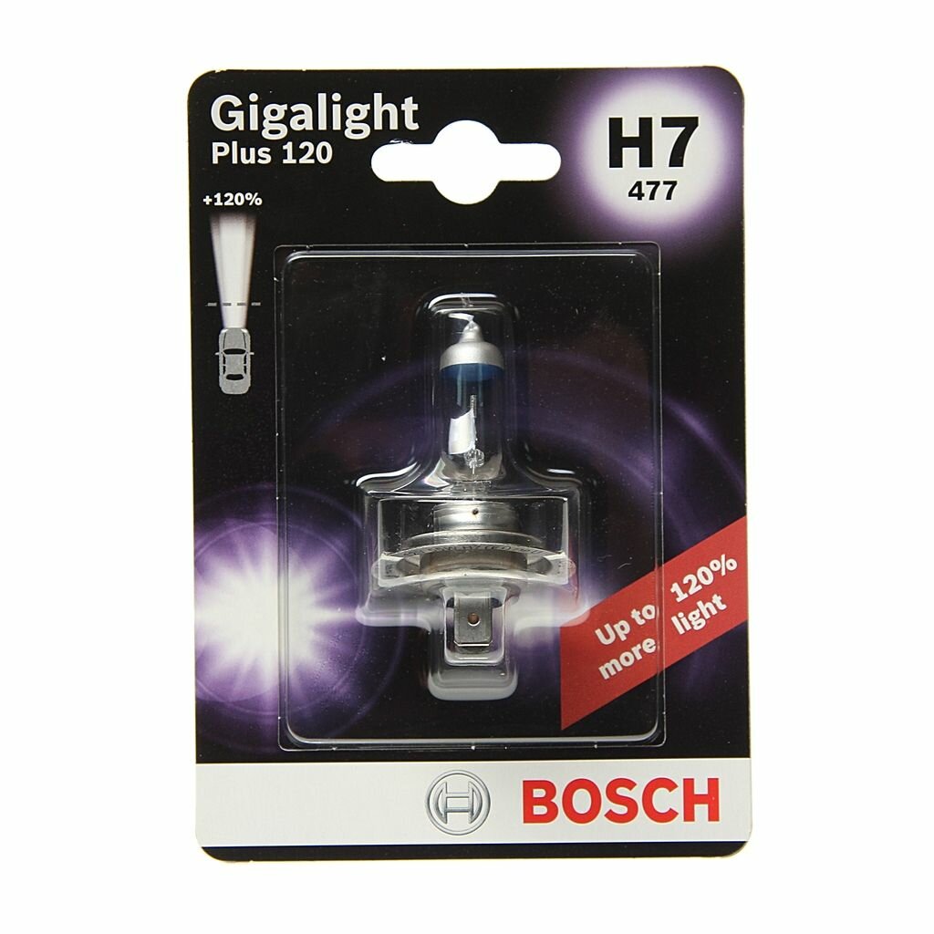 Лампа накаливания, фара дальнего света Plus 120 Gigalight BL, для ВАЗ Лада Калина 1117, 1118, 1119, 2 2192, 2194 арт 1987301110 BOSCH