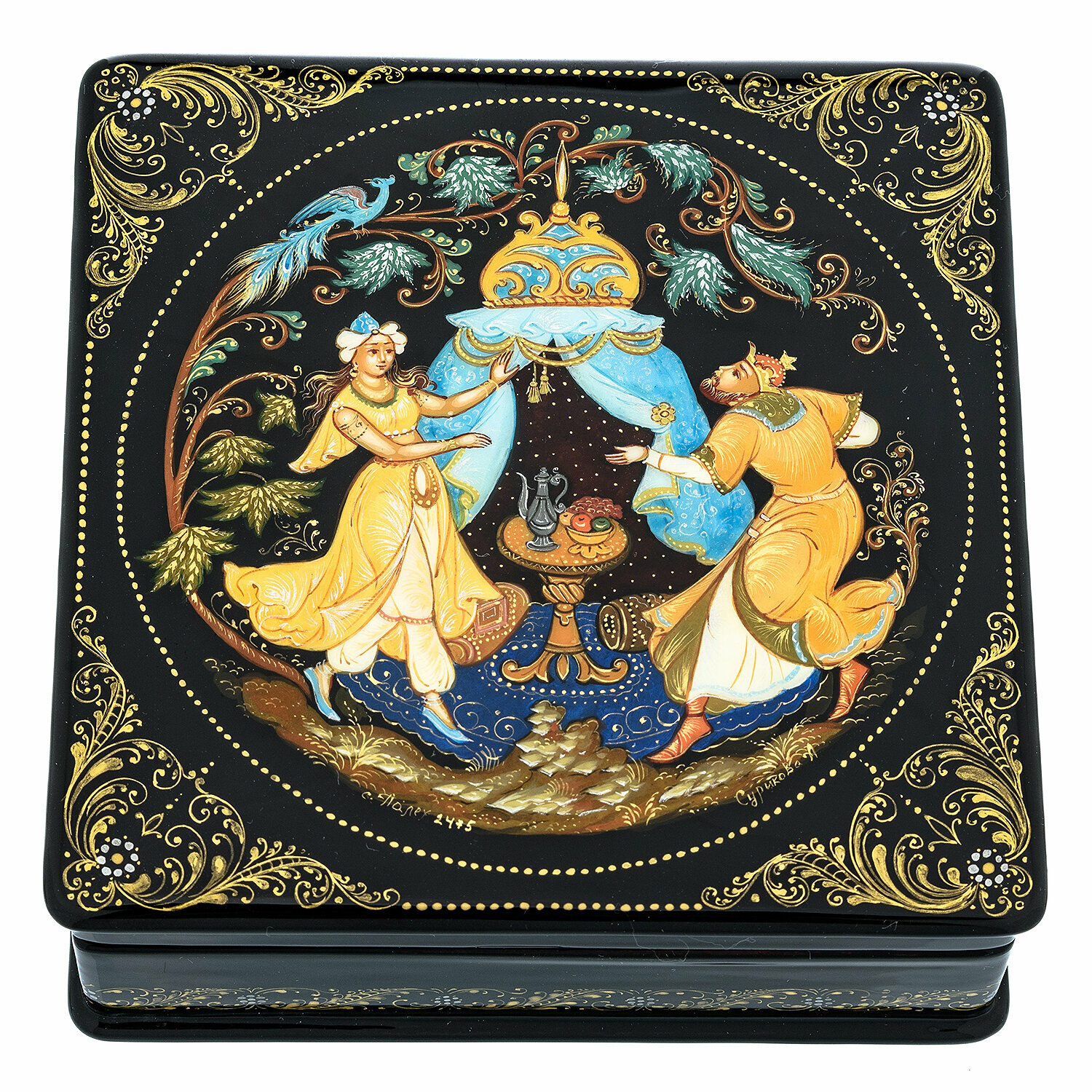 0070998 Лаковая миниатюра Шкатулка "Шамаханская царица" Сурикова 10*10 см п2475