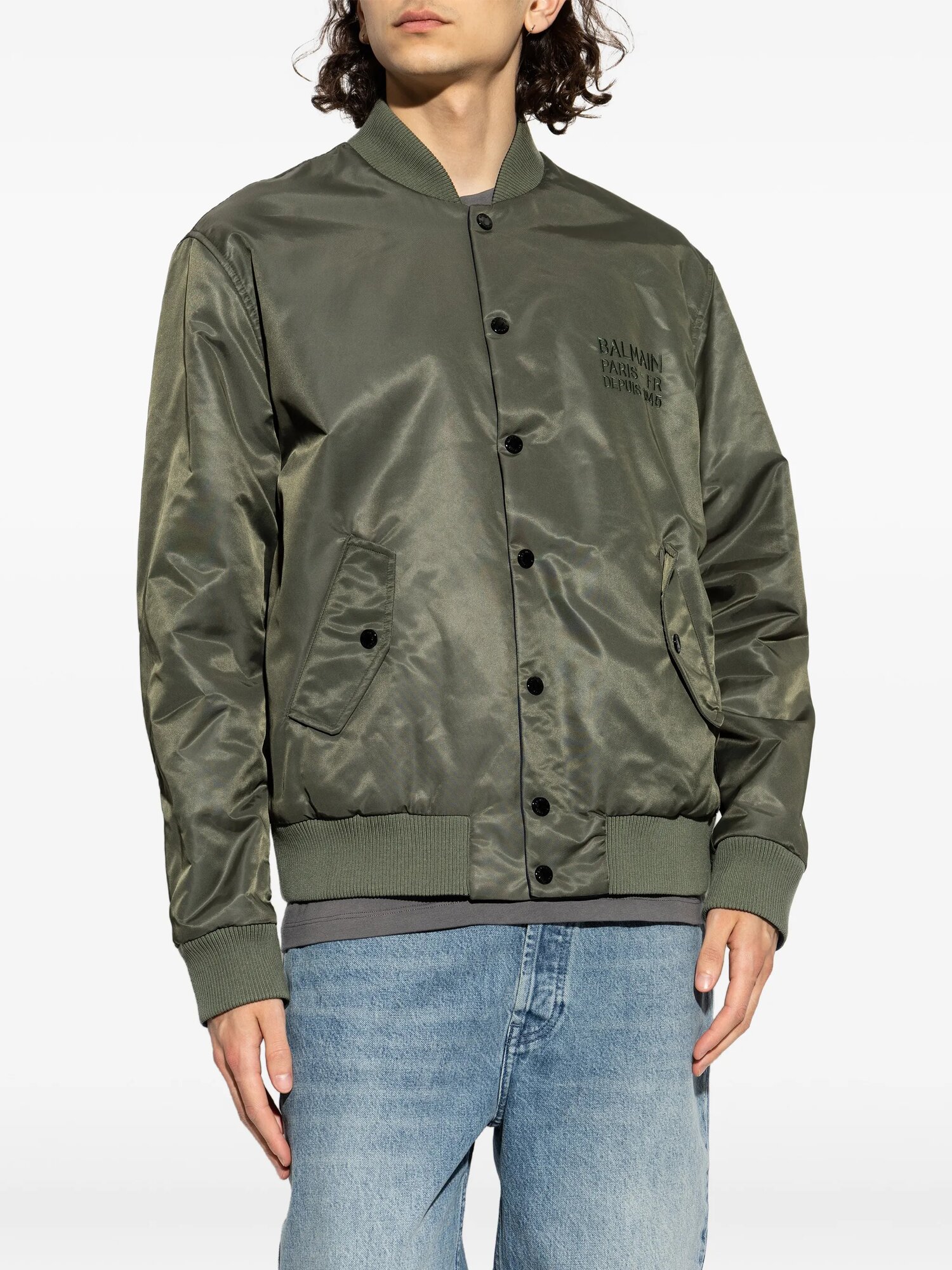 Куртка BALMAIN Logo-embroidered reversible jacket, размер 52, green — фото 1