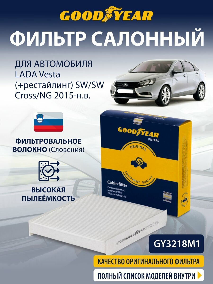 Фильтр салонный автомобильный для LADA Vesta 1.6 1.8 (ВАЗ Лада Веста 1.6 1.8) 2015-н. в.