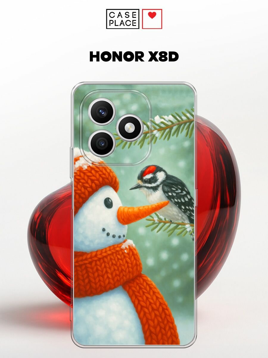 Силиконовый чехол на Honor X8d / Хонор X8d с принтом Снеговик и птица