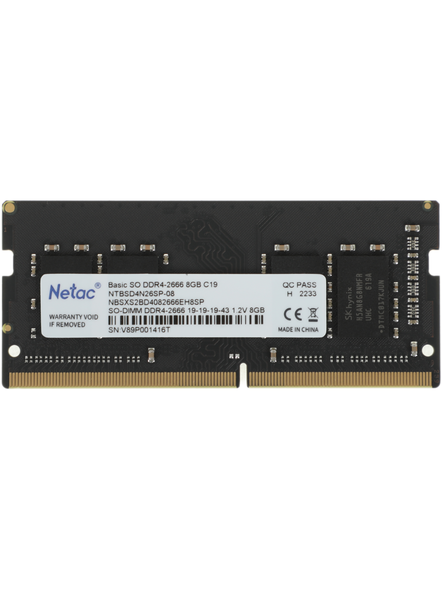 Память DDR4 8GB 2666MHz Netac NTBSD4N26SP-08 Basic RTL PC4-21300 CL19 SO-DIMM 260-pin 1.2В single rank RTL