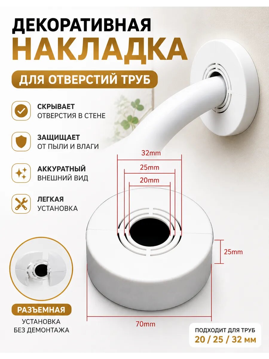 Декоративная накладка для труб (разъёмная)