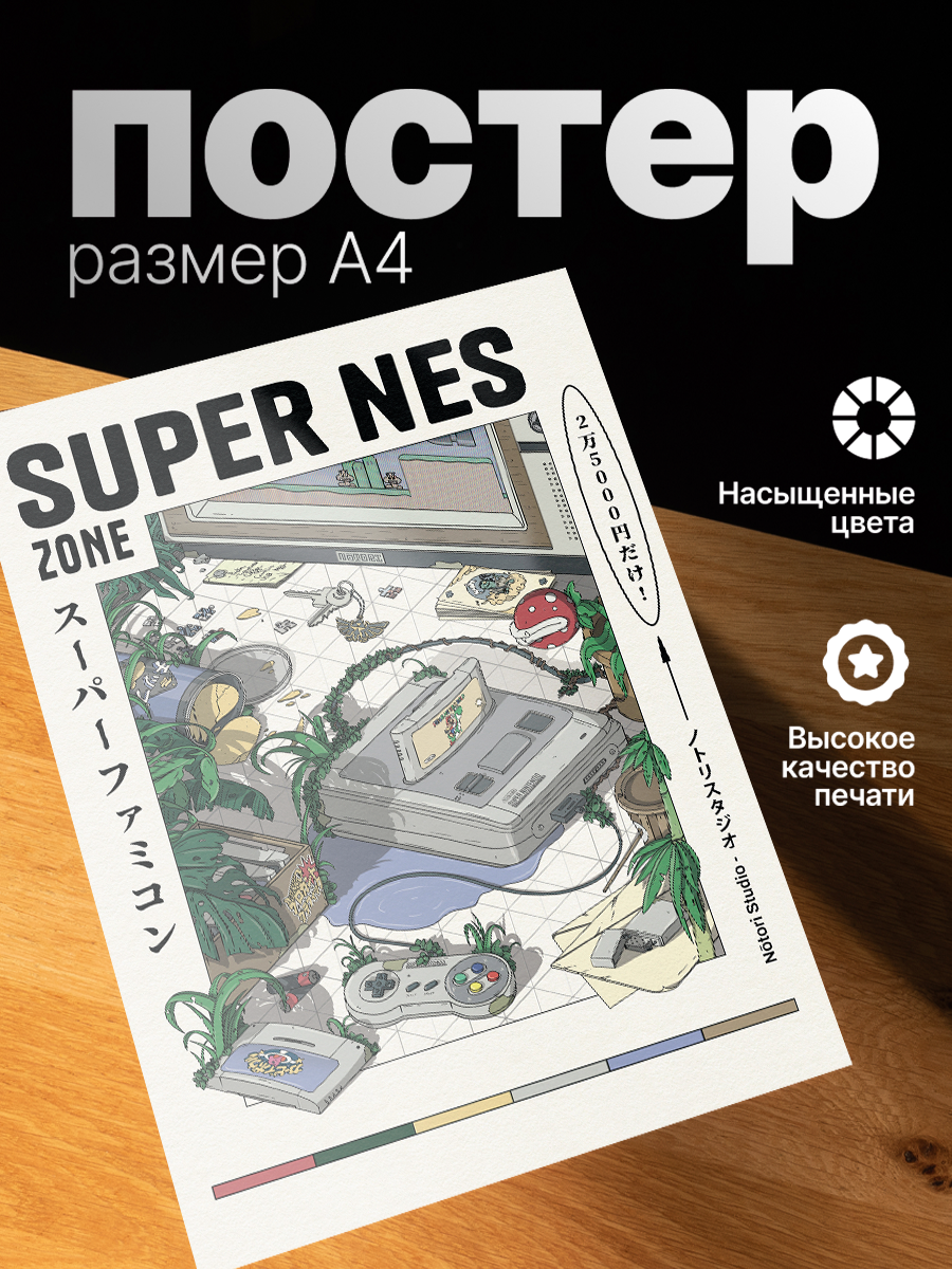 Постер ZEKEKS Super nes zone, на стену, без рамы, 29x21 см, цифровая печать