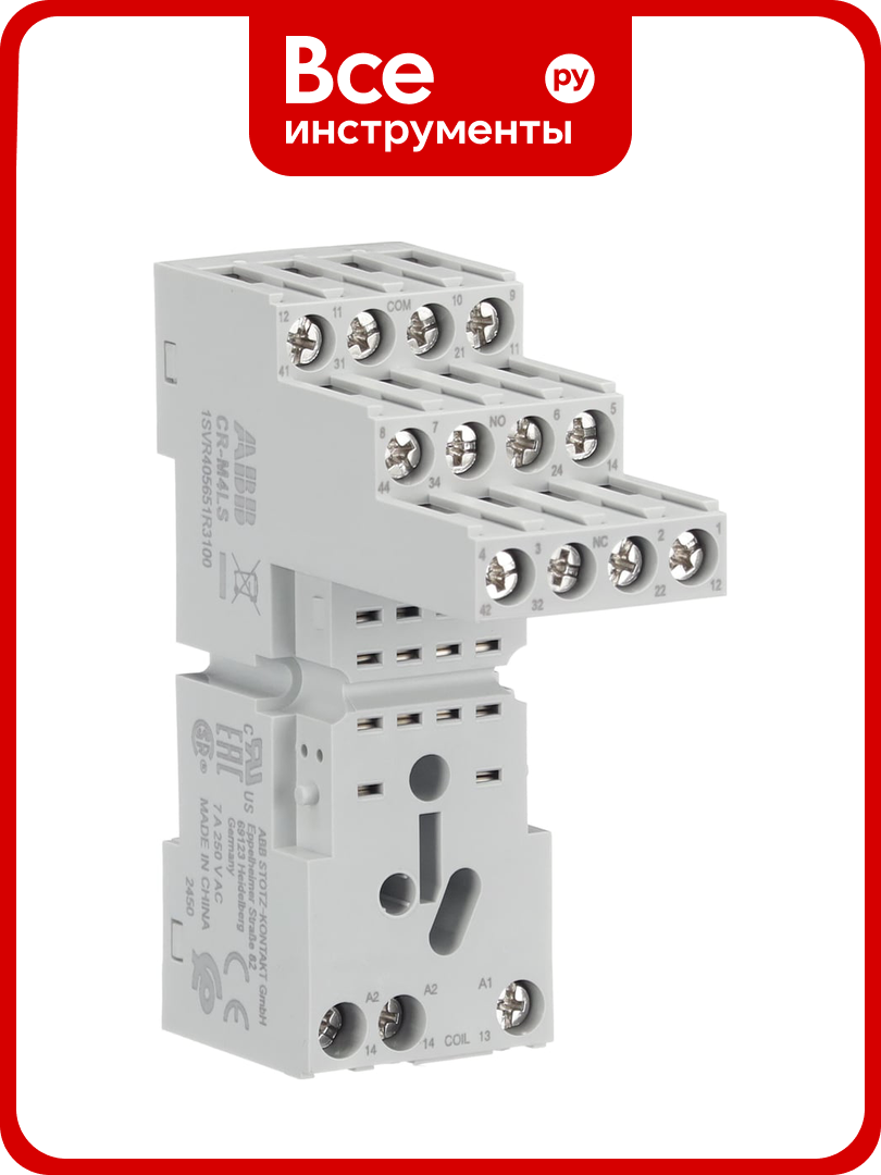 Цоколь ABB CR-M4LS для реле CR-MПК 10 шт, для преобразования и усиления электрических сигналов