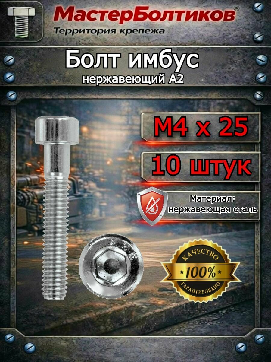 Болт имбус 4х25 винт нержавеющий А2 DIN912 "МастерБолтиков" ( 10 шт )
