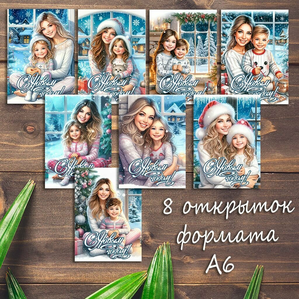 Набор открыток Новый год, 8 штук