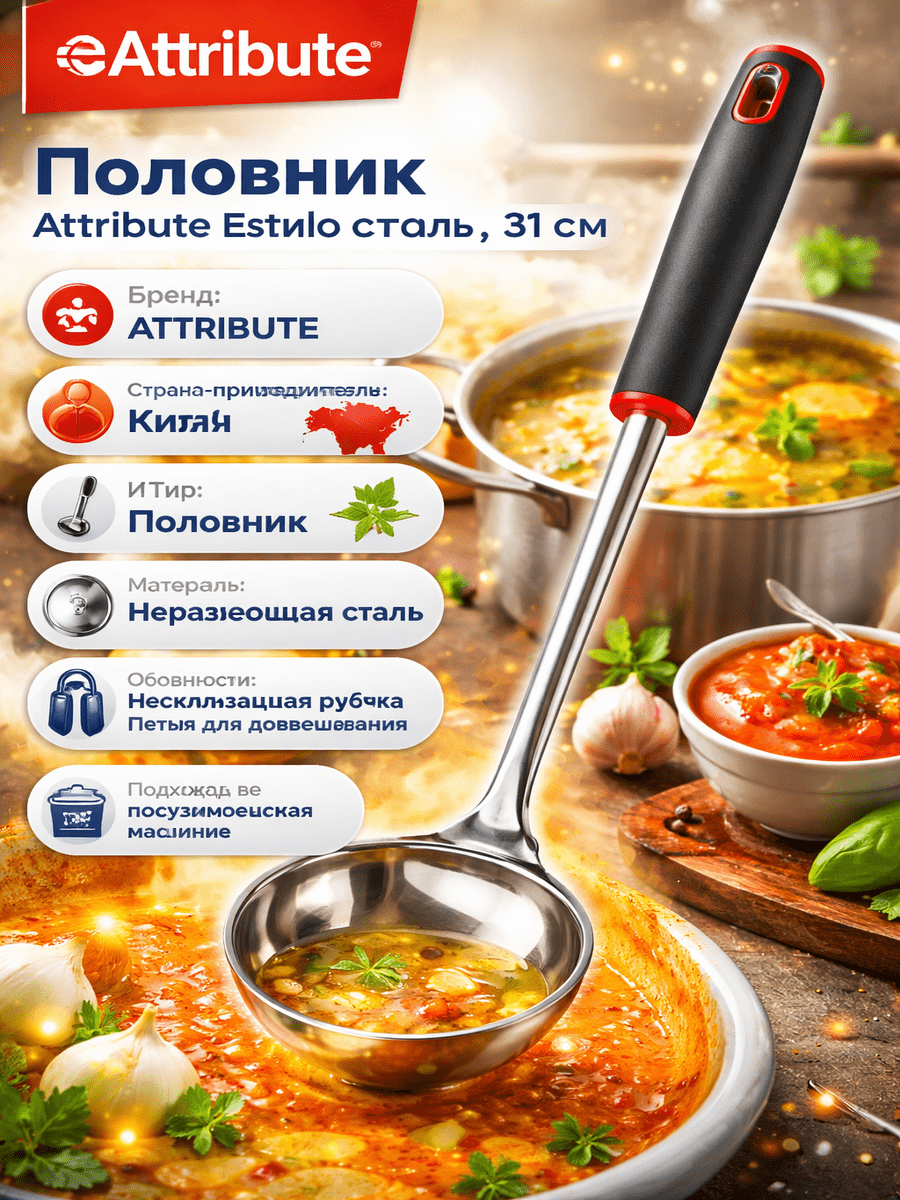 Половник Attribute Estilo сталь, 31см