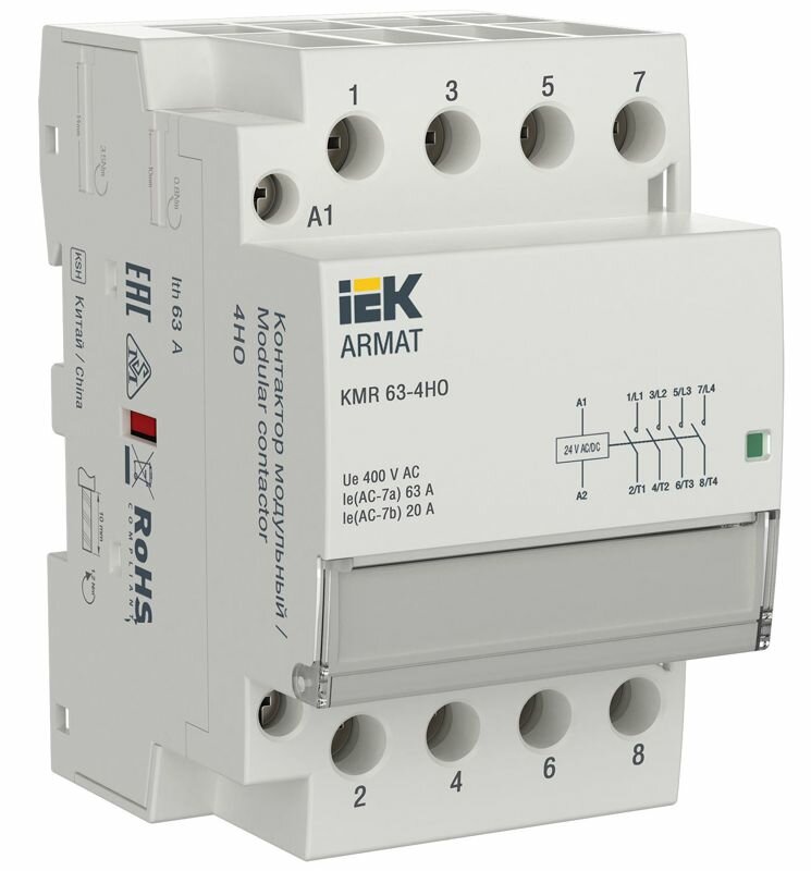 Контактор модульный KMR 63А 24В AC/DC 4НО ARMAT IEK AR-KMR20-063-40-024