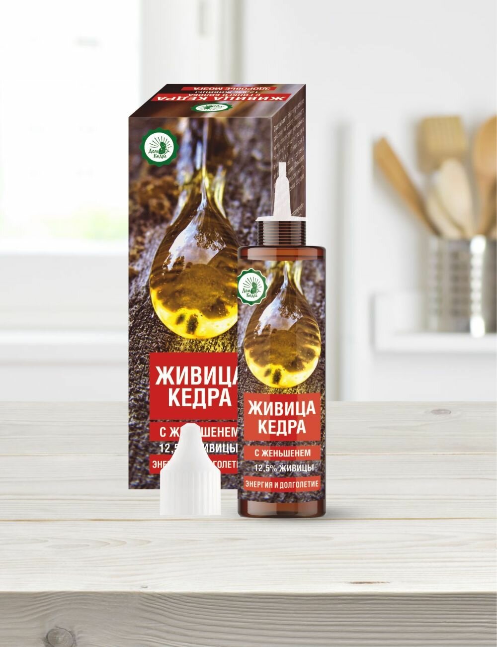 Живица кедра 12,5% с женьшенем, 50 мл, энергия и долголетие, Дом Кедра, Сделано в Сибири