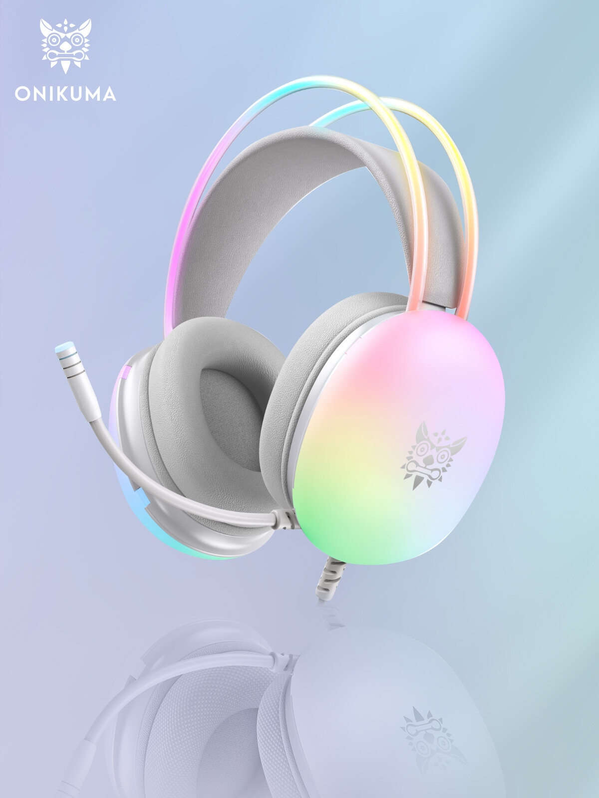 Наушники проводные ONIKUMA Rainbow Spirit белые, с подсветкой