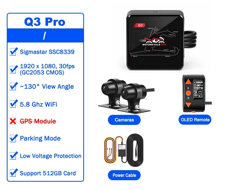 VSYS P6FL Pro-GPS, видеорегистратор для мотоцикла 1080P, Wi-Fi, GPS