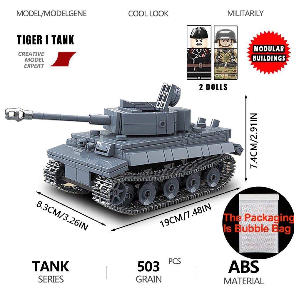 Конструктор танков Yangkili Military Series Panzer Tiger I, KV-2, M4A3 Tiger I Tank