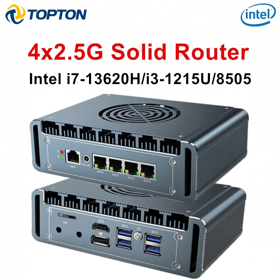 Мини-ПК Topton Solid Firewall X4DF с вентилятором Intel i7 i5 Pentium 8505 DDR4, No Ram No Storage
